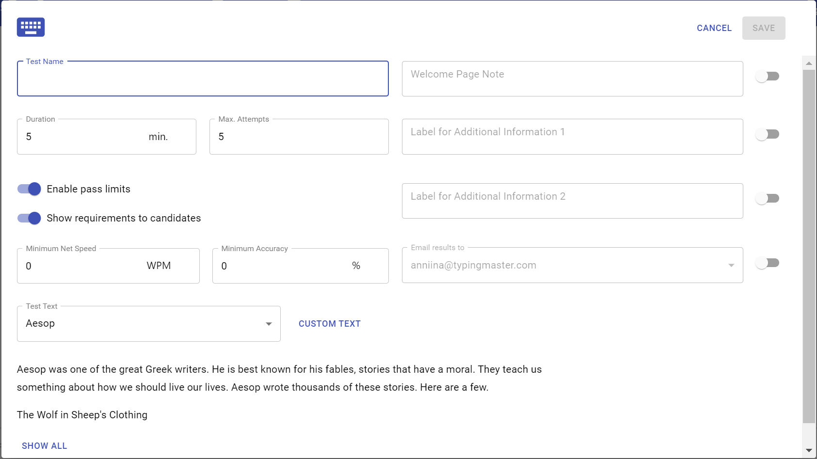 Add new test – TypingTest Pro