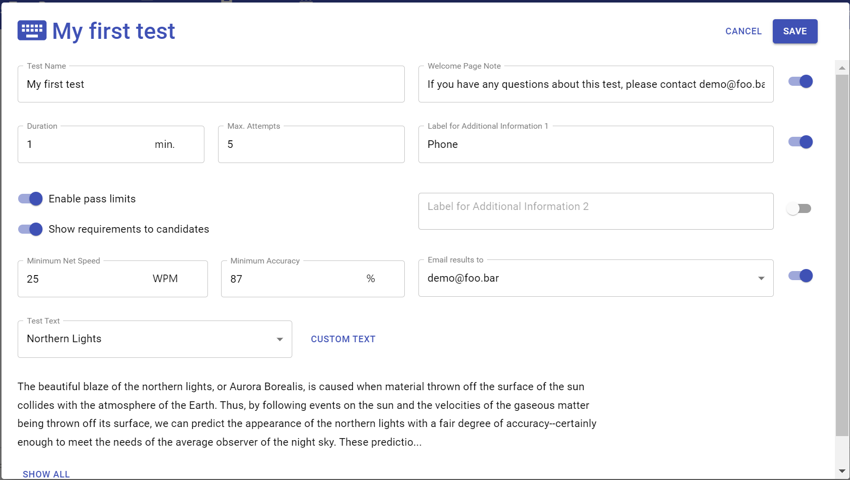 Add new test – TypingTest Pro